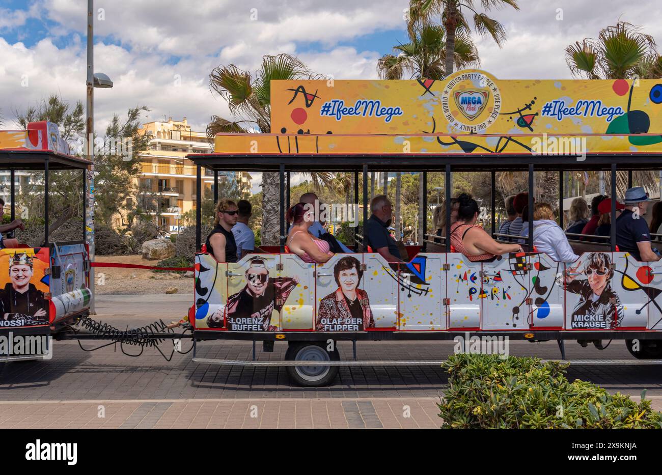 Palma de Mallorca, Spain; may 08 2024: Tourist train with tourists ...