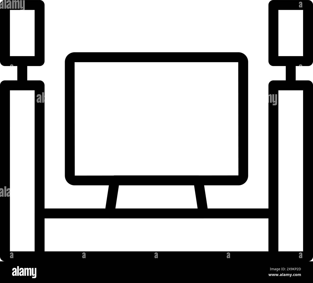 Minimalist black line illustration of a desktop computer with speakers ...