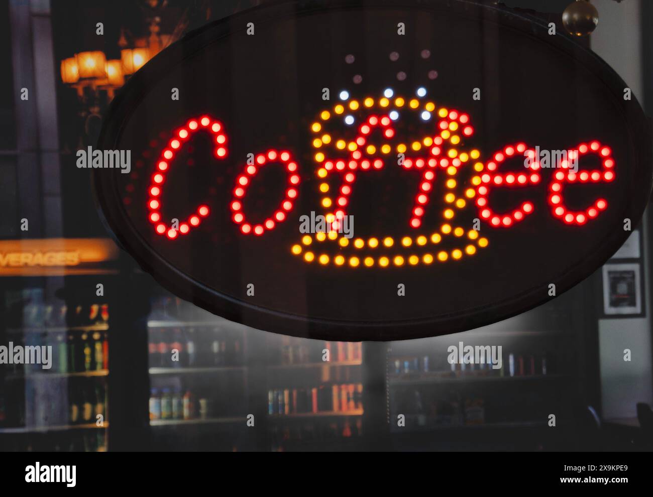 Colorful neon lighted sign in a convenience store Stock Photo - Alamy
