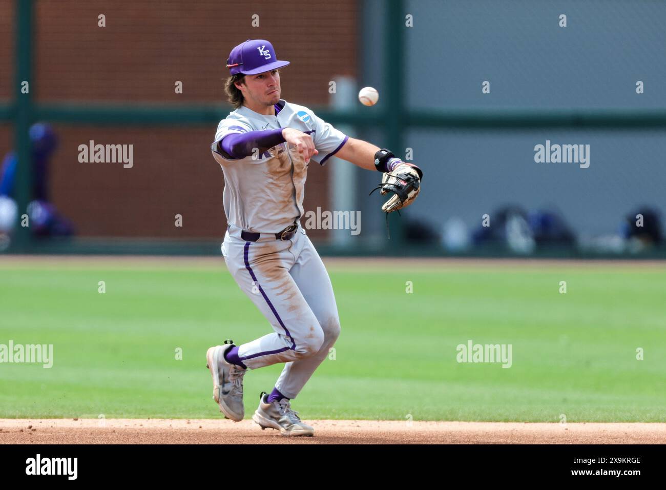 June 1, 2024: Brady Day #7 Kansas State infielder flips the ball over ...