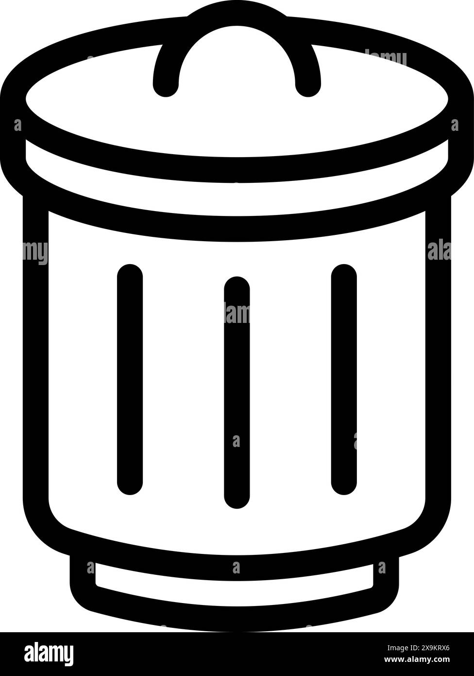 Simple line art icon illustration of a trash bin with a lid, in black ...