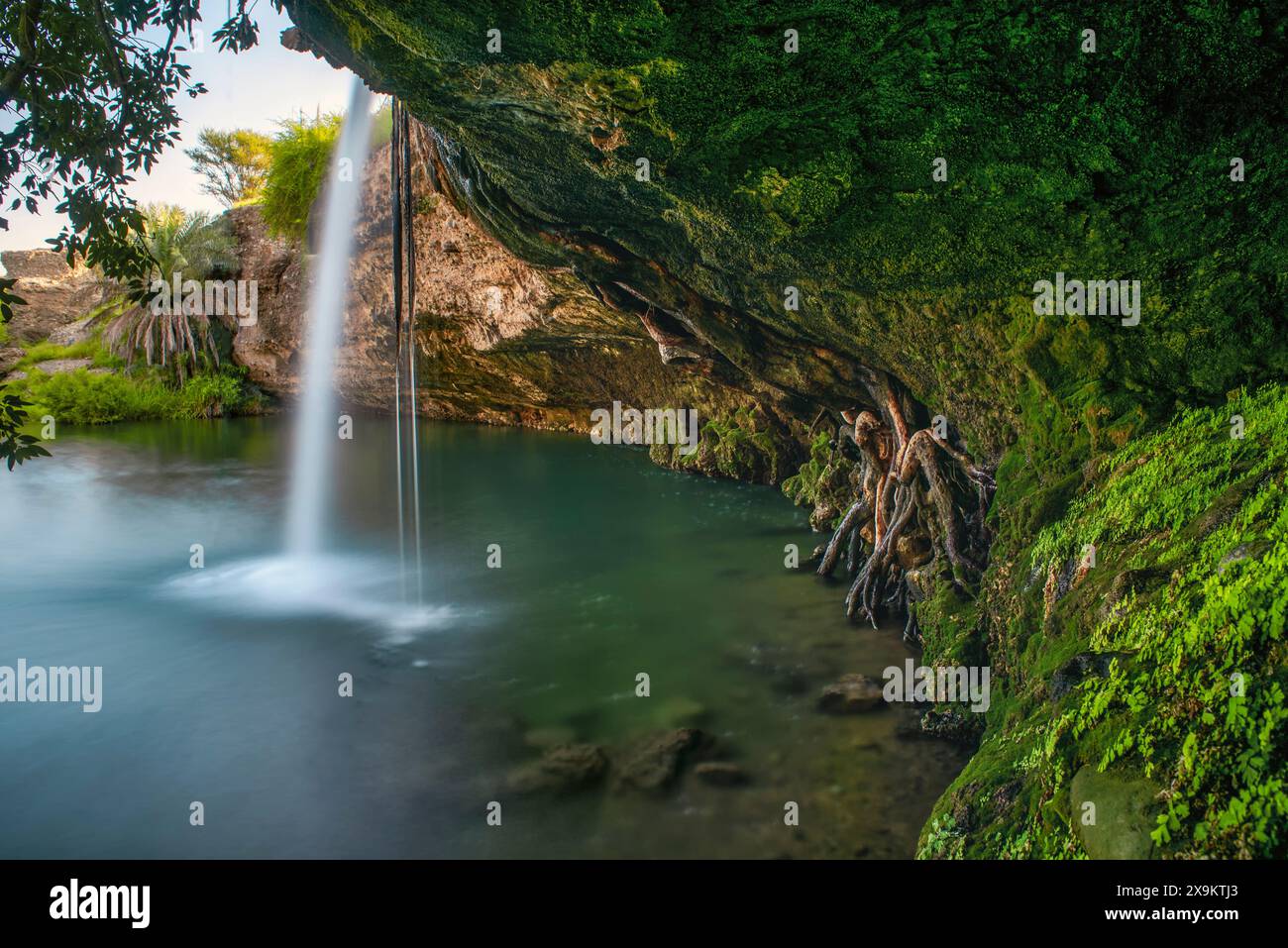 Wadi Hoqain waterfall. best tourist places in Muscat ,Oman Stock Photo ...
