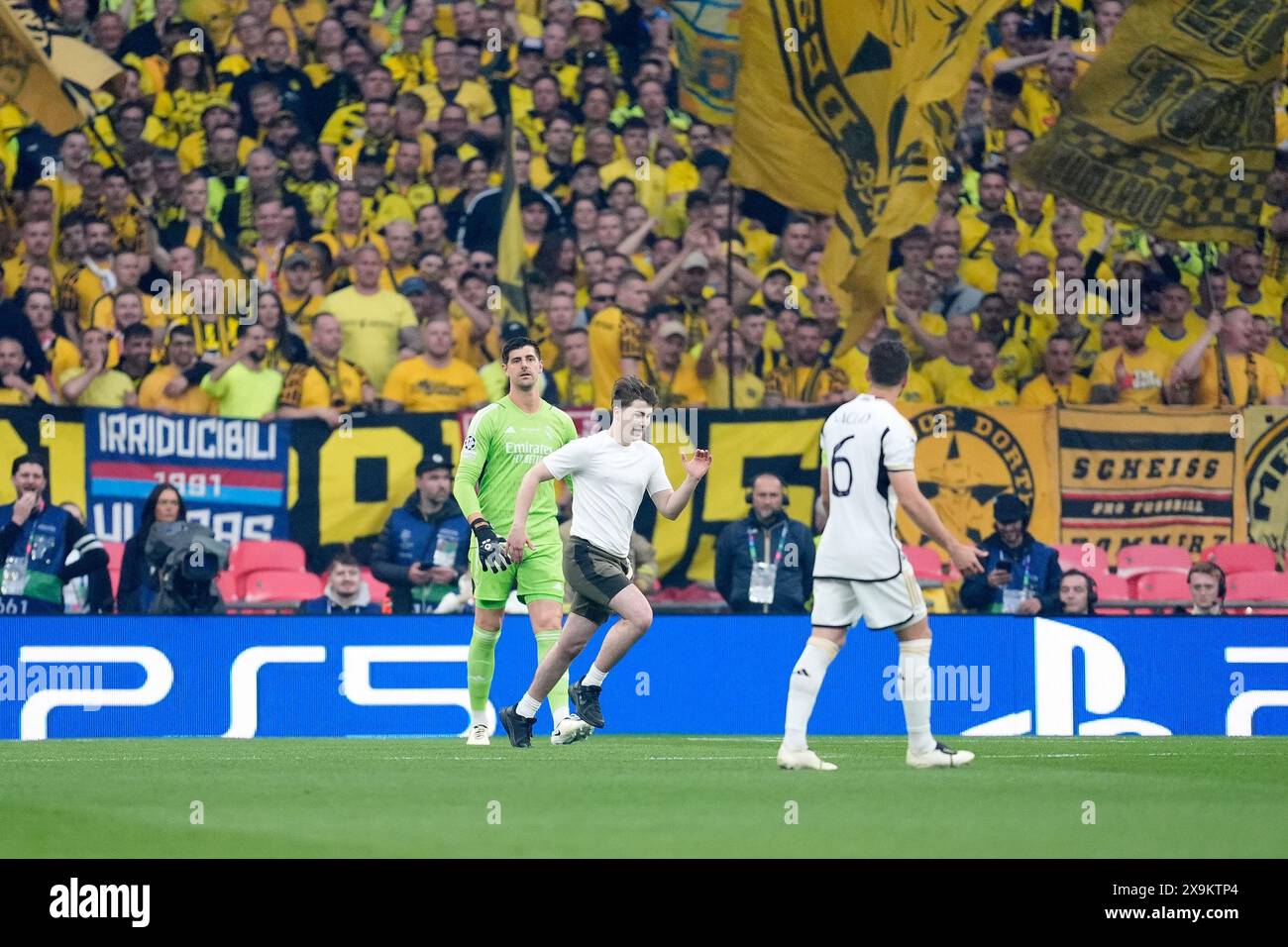 A pitch invader during the UEFA Champions League final at Wembley ...