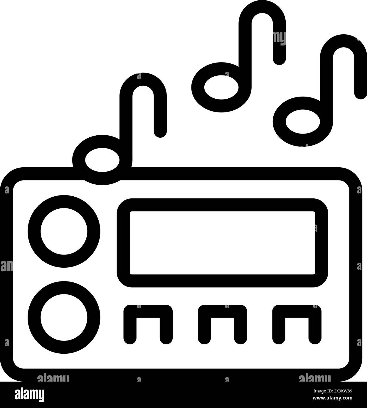 Black and white line art of a vintage radio with musical notes ...