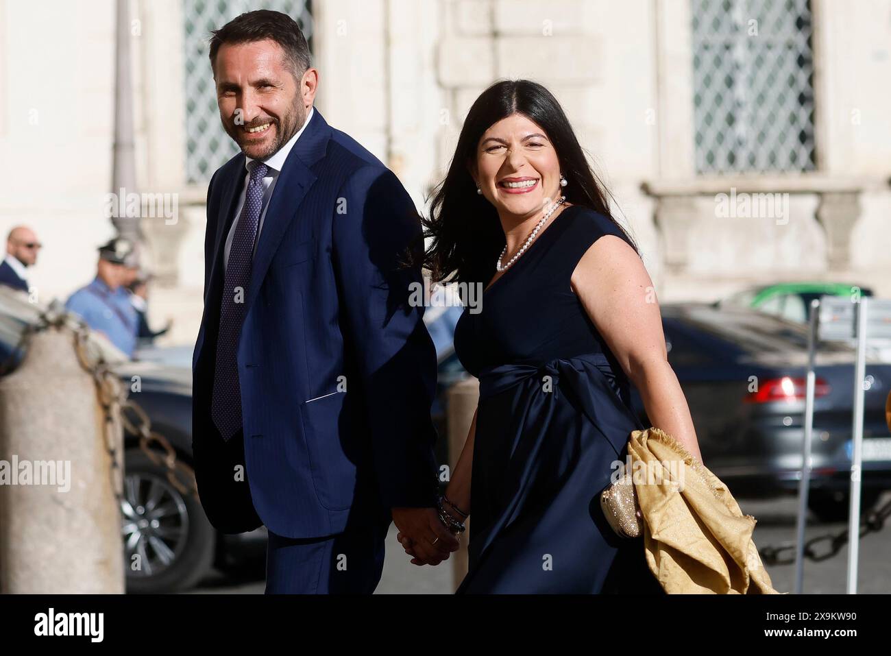 Chiara Colosimo incinta e ed il marito al ricevimento del Quirinale per ...