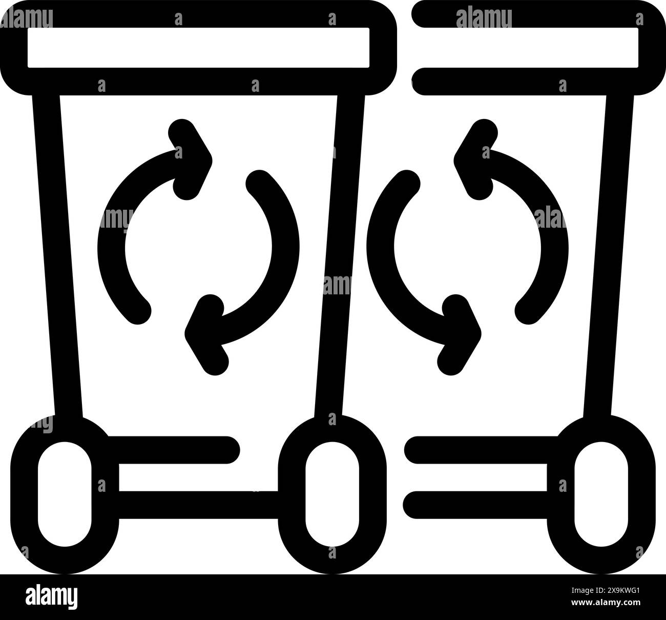 Black and white vector icon of two recycling bins with circular arrows ...