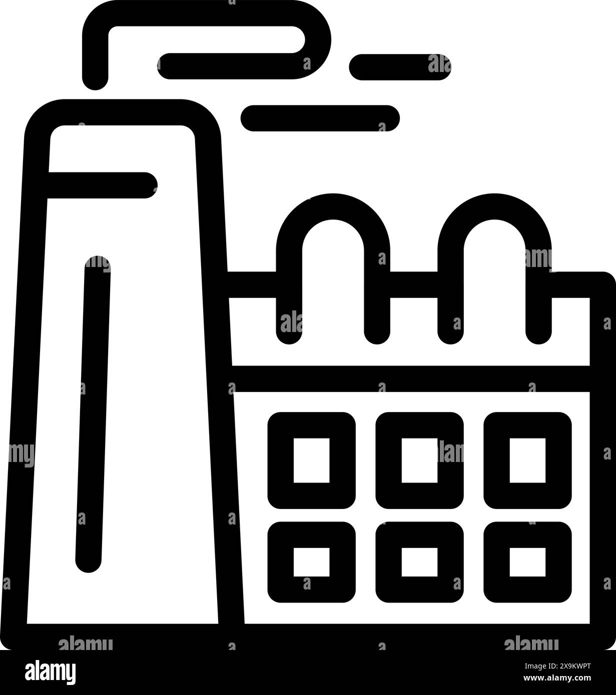 Black line icon of an industrial factory with smokestacks, depicting ...