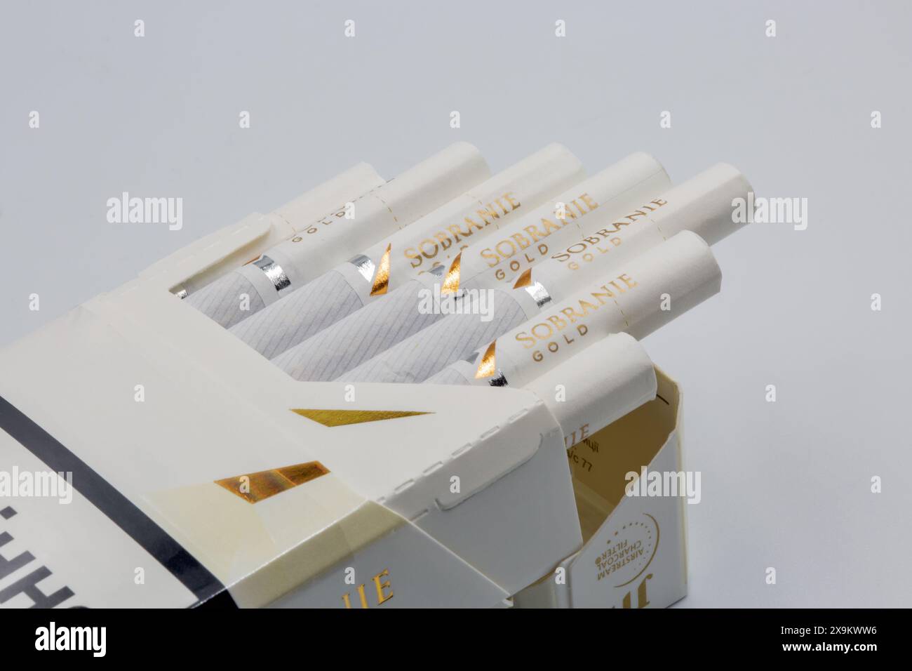 Kyiv, Ukraine - September 03, 2022: A pack of Sobranie Gold cigarettes ...