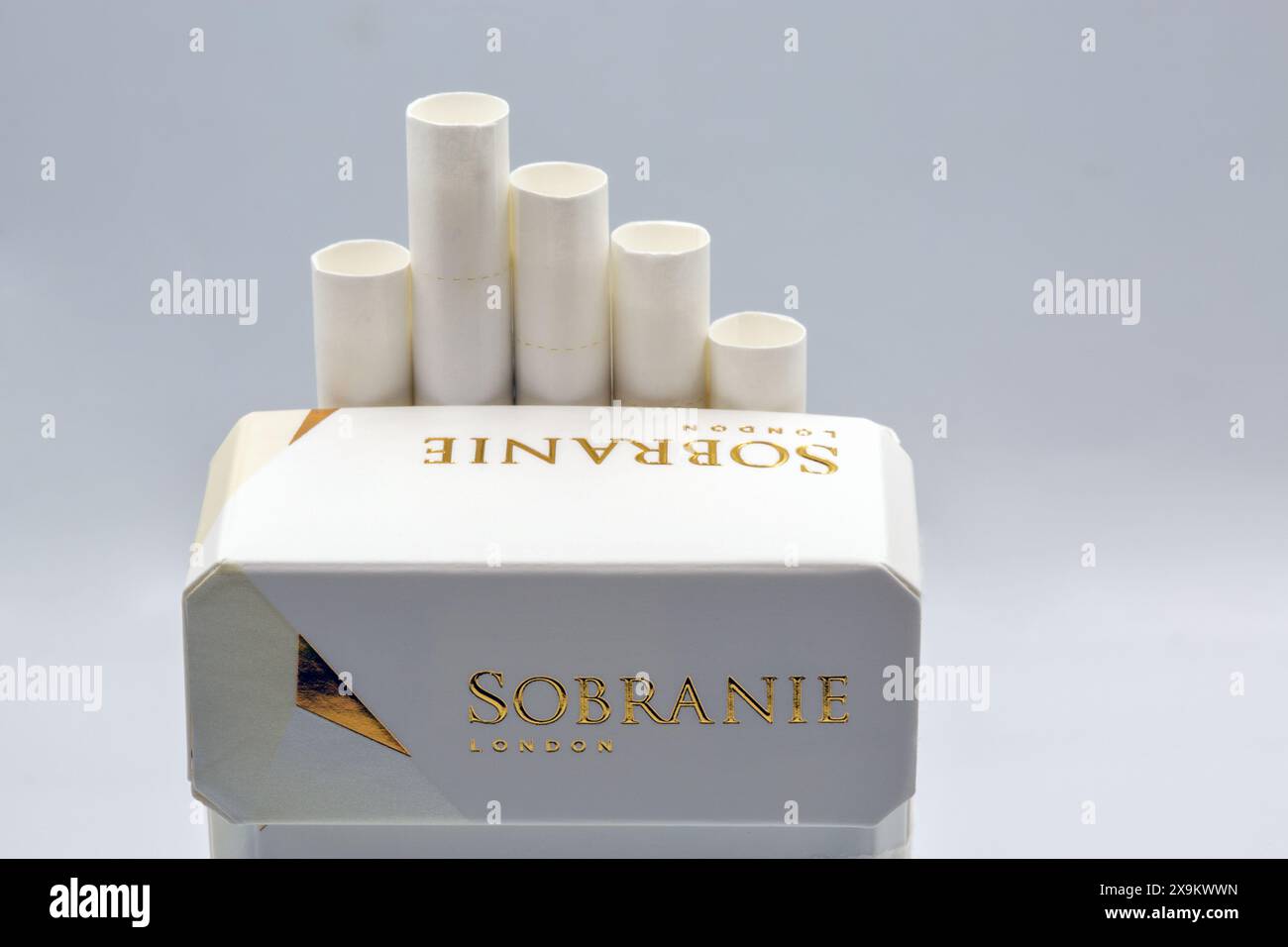 Kyiv, Ukraine - September 03, 2022: A pack of Sobranie Gold cigarettes ...