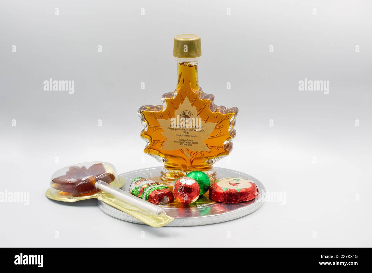 Kyiv, Ukraine - January 22, 2023: Studio shoot of maple syrup, candy ...