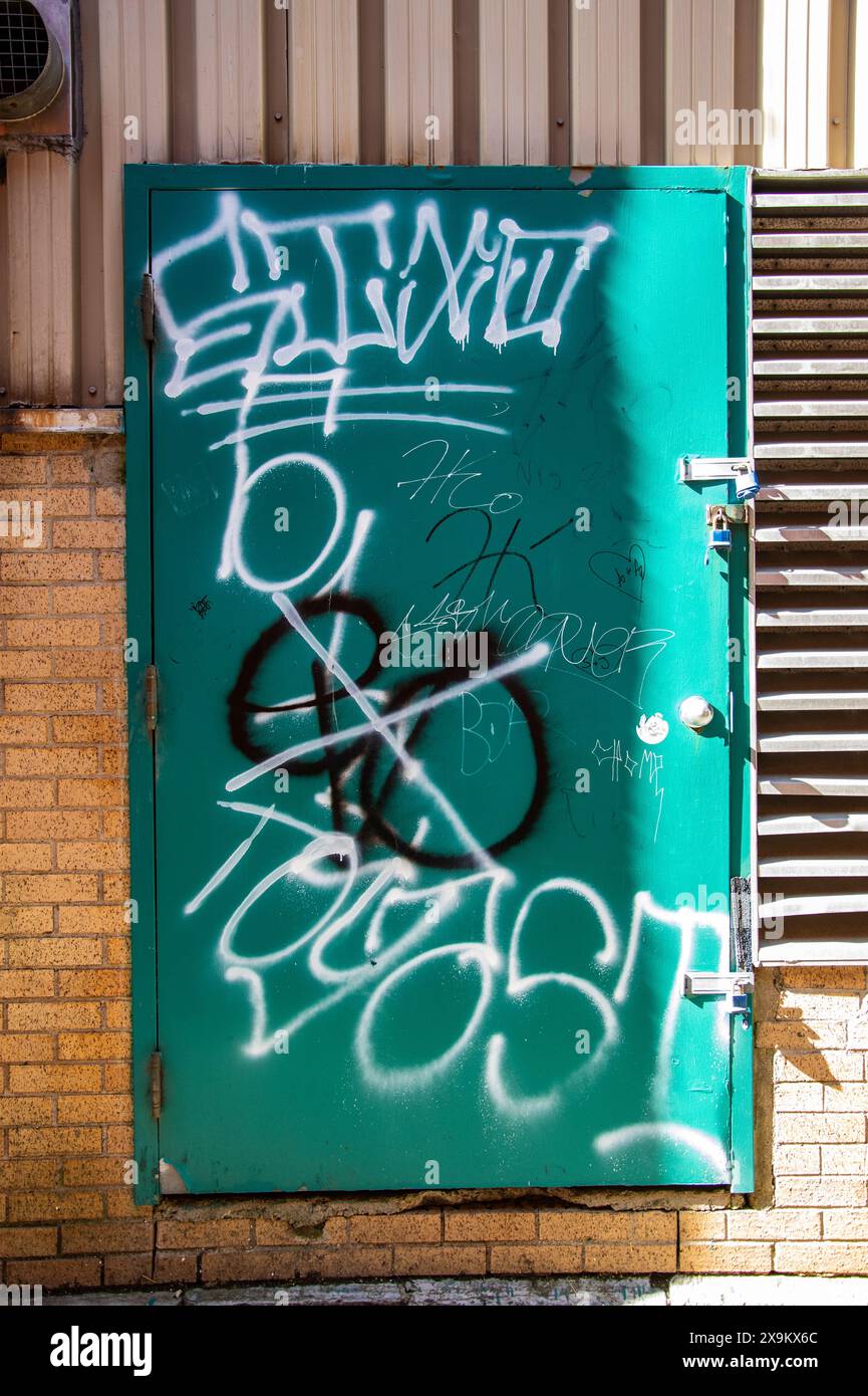 Graffiti on an electrical box in downtown Antigonish, Nova Scotia ...