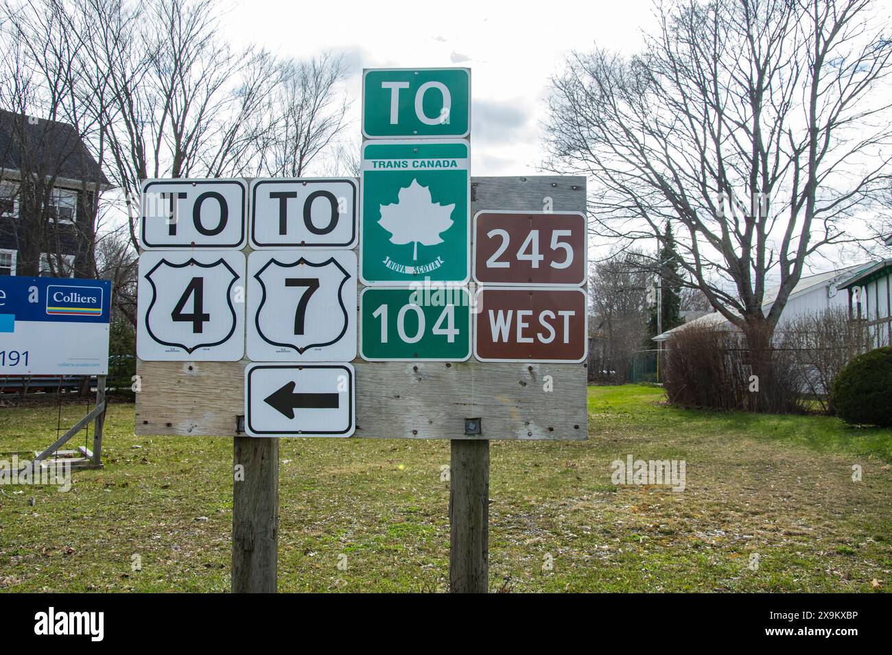 Highway signs in downtown Antigonish, Nova Scotia, Canada Stock Photo ...