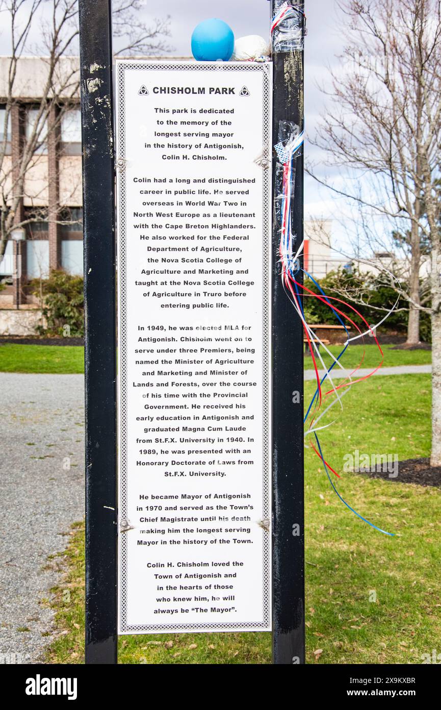 Chisholm Park sign in downtown Antigonish, Nova Scotia, Canada Stock ...