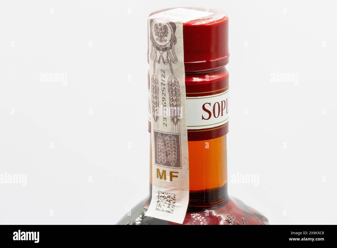 Kyiv, Ukraine - October 05, 2023: Closeup studio shot of excise stamp ...