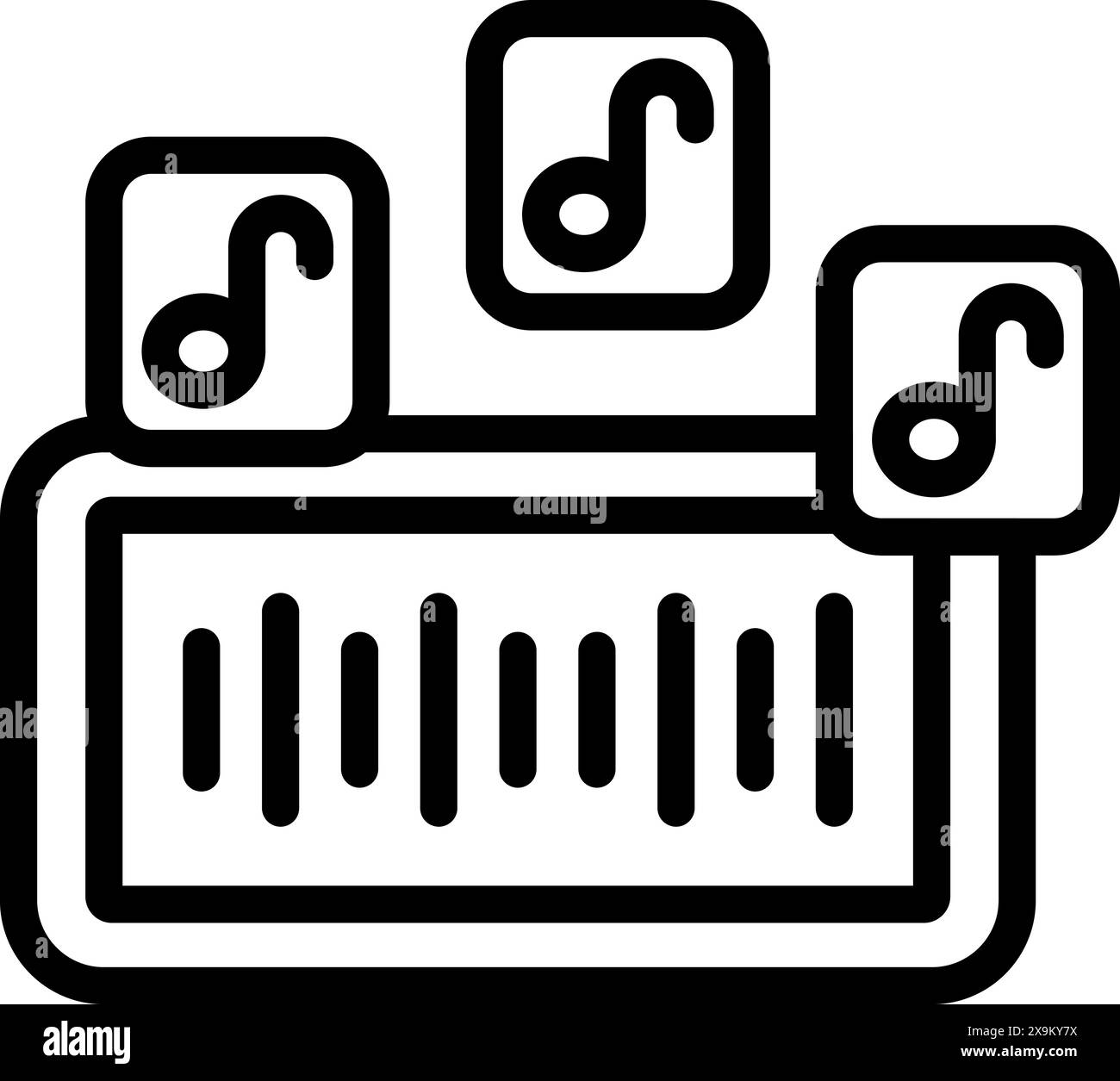 Linear vector icon of a music folder with musical notes, ideal for apps ...