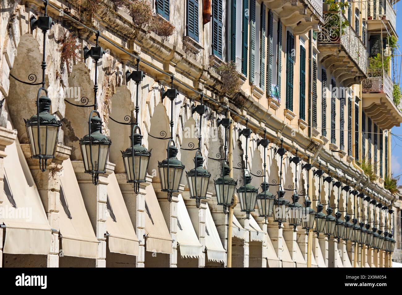 Famous lantern Liston square Kerkyra Corfu island Greece Stock Photo ...