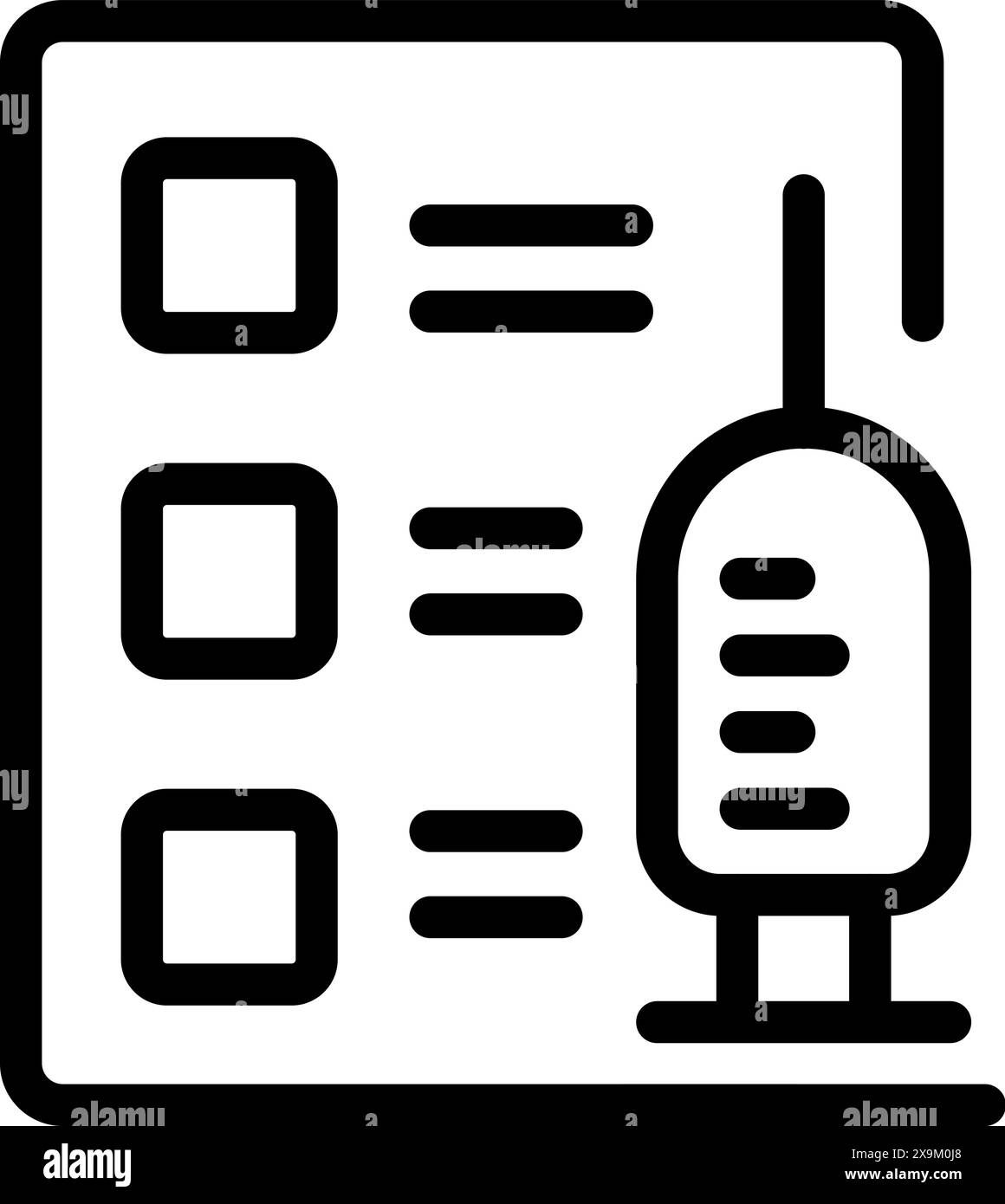 Black line icon of a checklist and syringe representing healthcare ...
