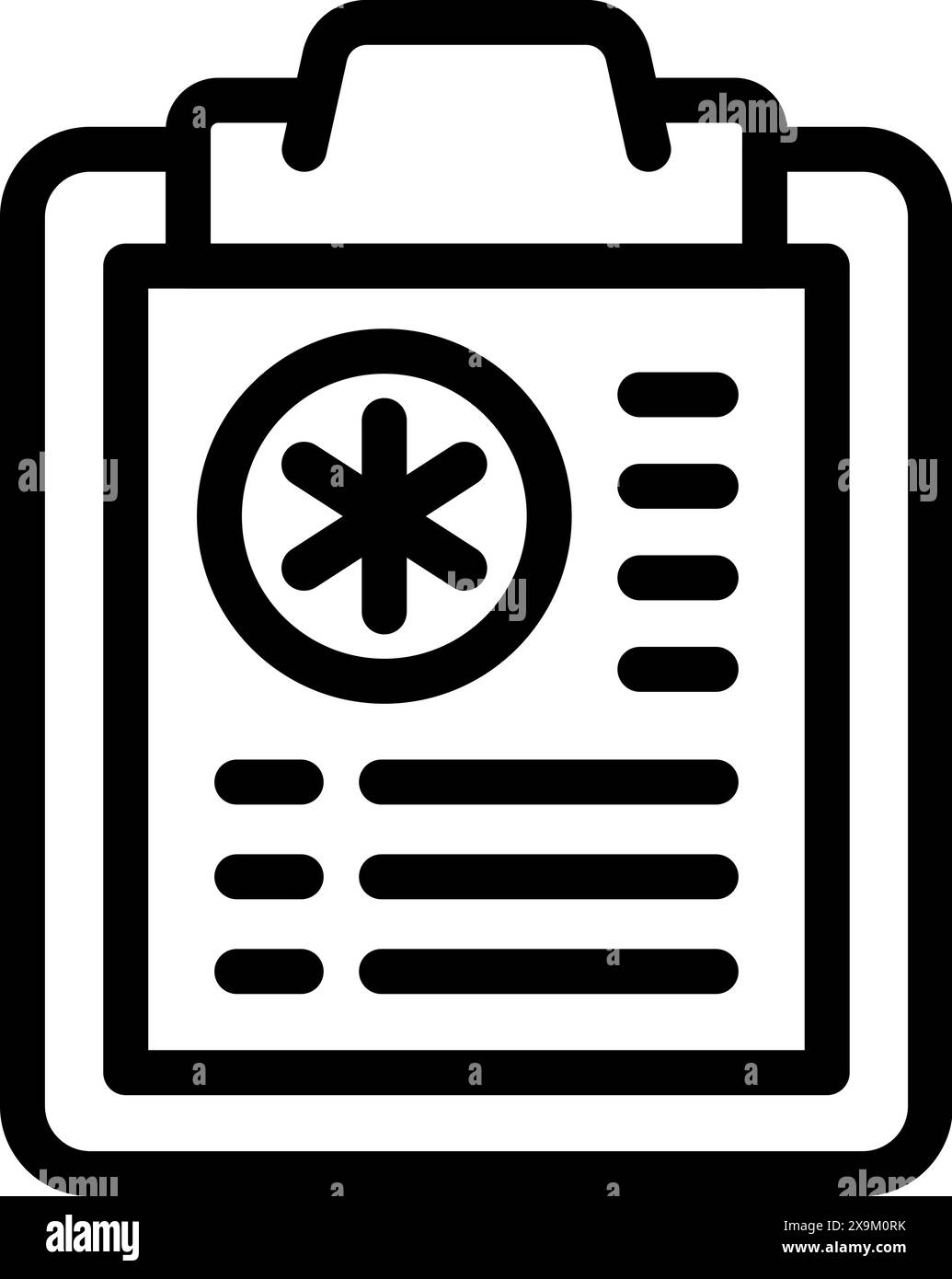 Medical report icon illustration with clipboard. Line art. Black and ...