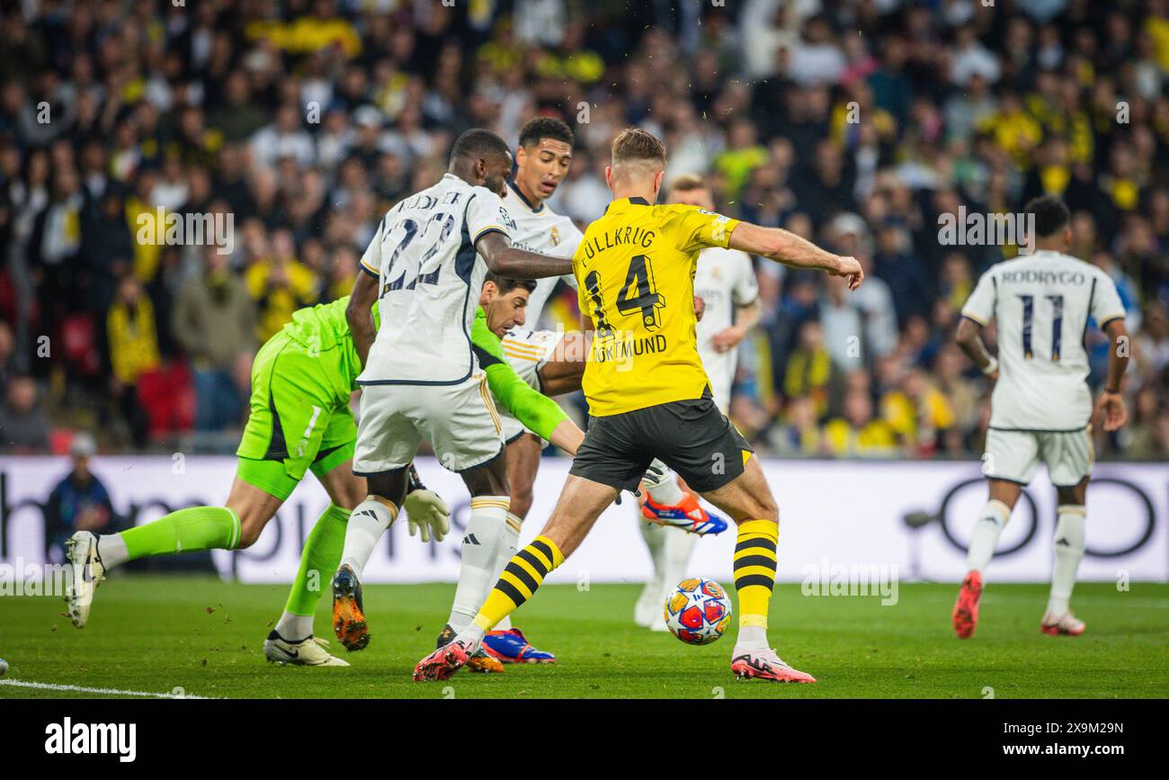 London, England. 01st Jun 2024. Thibaut Courtois (Real) Niclas Füllkrug ...
