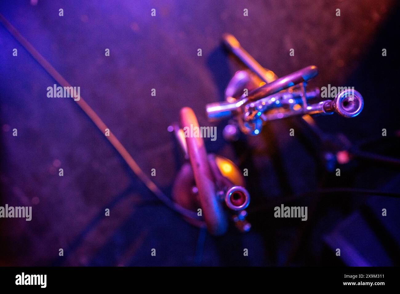 Brass Instruments Under Stage Lights Stock Photo - Alamy