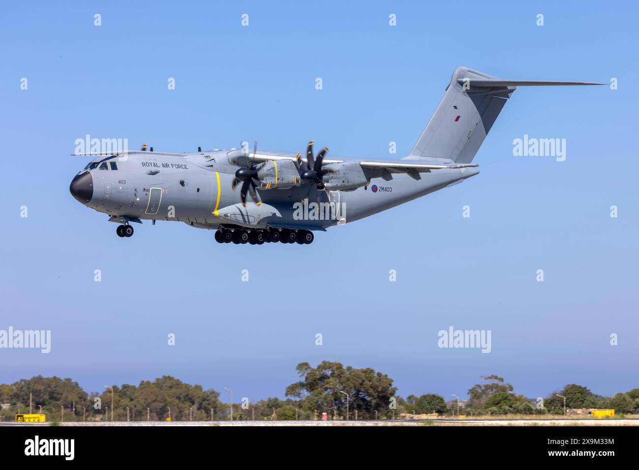 RAF (UK Air Force) Airbus A400M Atlas C1 (REG: ZM403) landing for a tech stop Stock Photo - Alamy