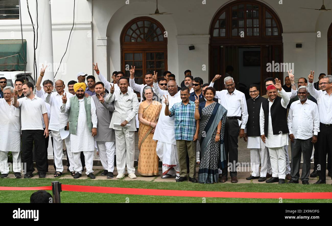 NEW DELHI, INDIA - JUNE 1: Congress President Mallikarjun Kharge, the party leaders Sonia Gandhi ...