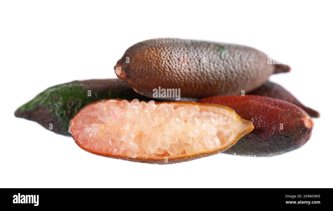 Fresh finger limes isolated on white background. Caviar lime. Fruits ...