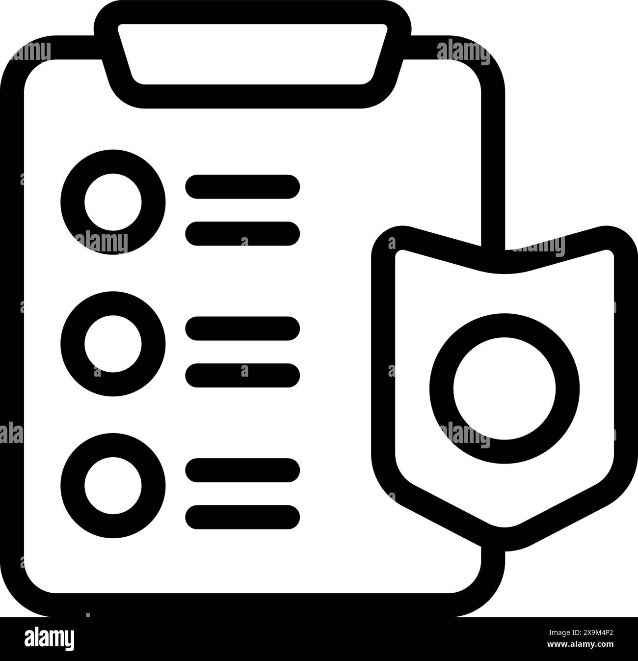 Illustration of a secure checklist icon with shield for safety and protection in vector format ...