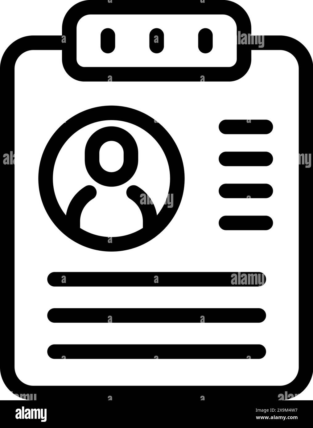 Black and white line drawing of a clipboard featuring a person icon ...