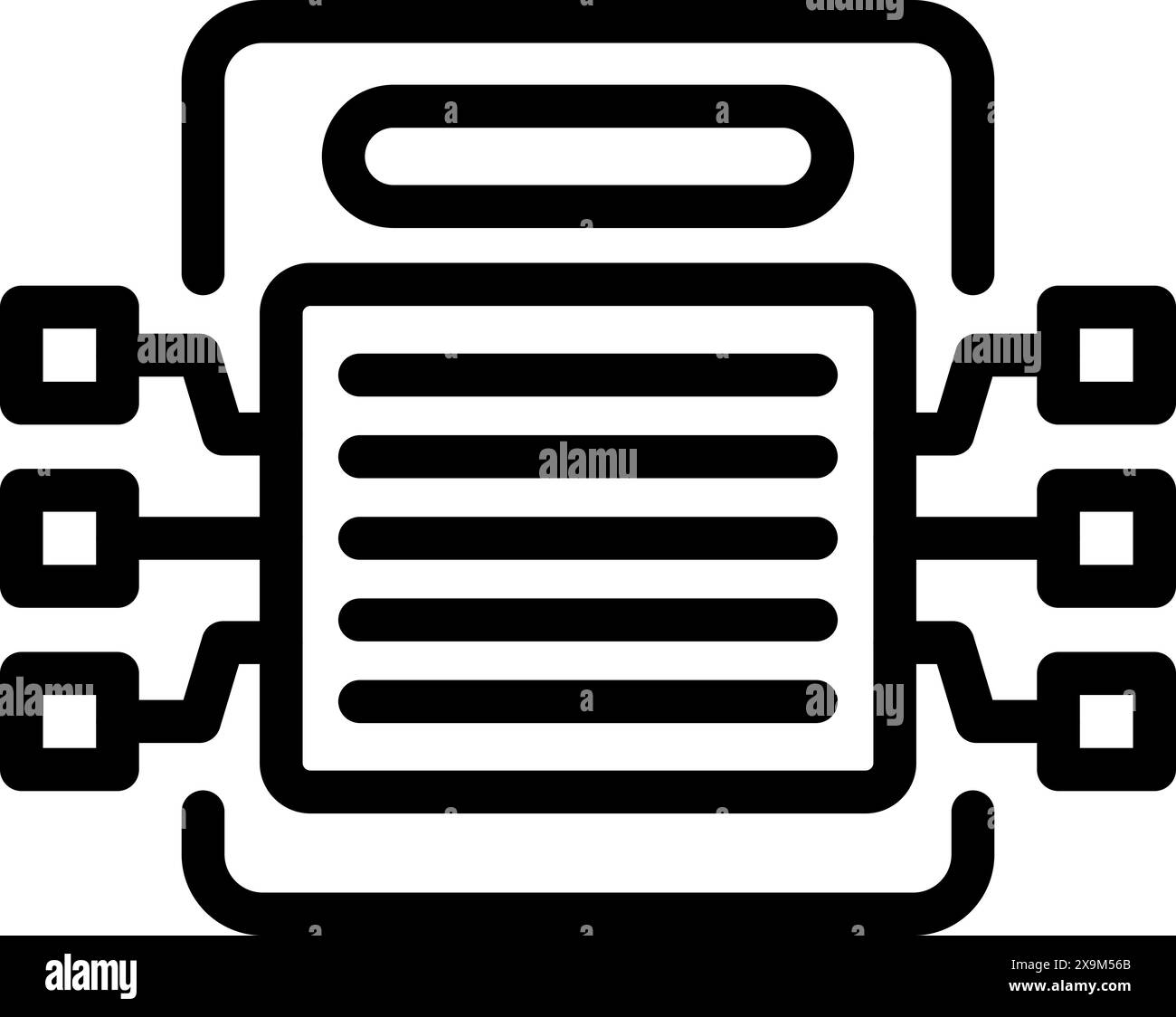 Black and white line art icon for pcb with connection ports Stock ...