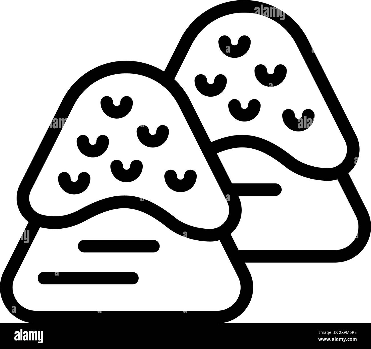 Simple black and white line art illustration of japanese onigiri, a ...