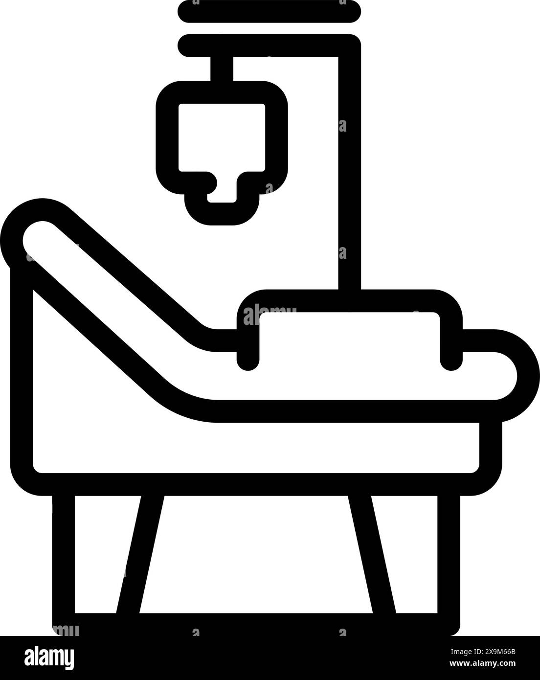 Black line icon depicting an iv drip stand next to a hospital bed ...