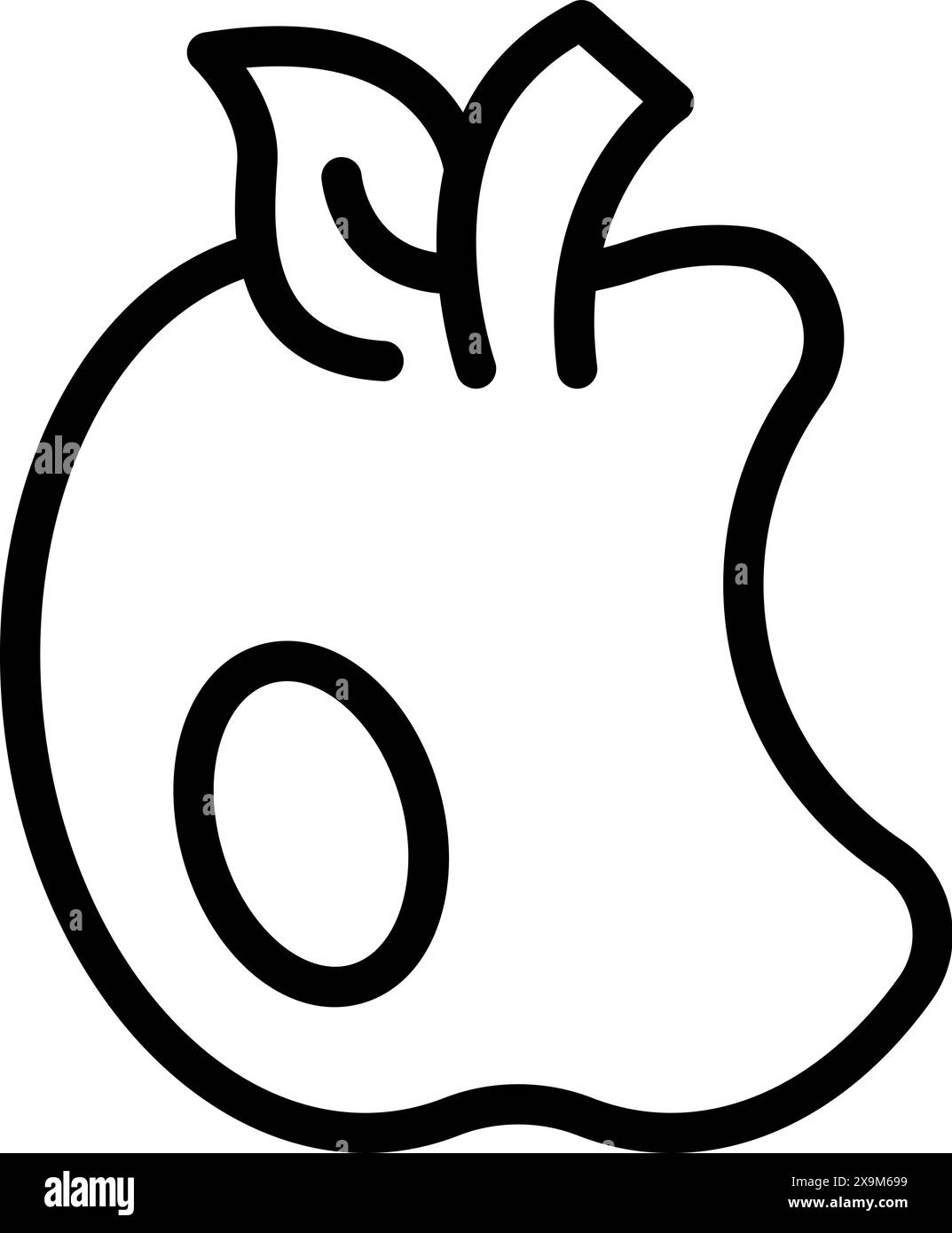 Black and white line art of a stylized apple with a bite taken out ...