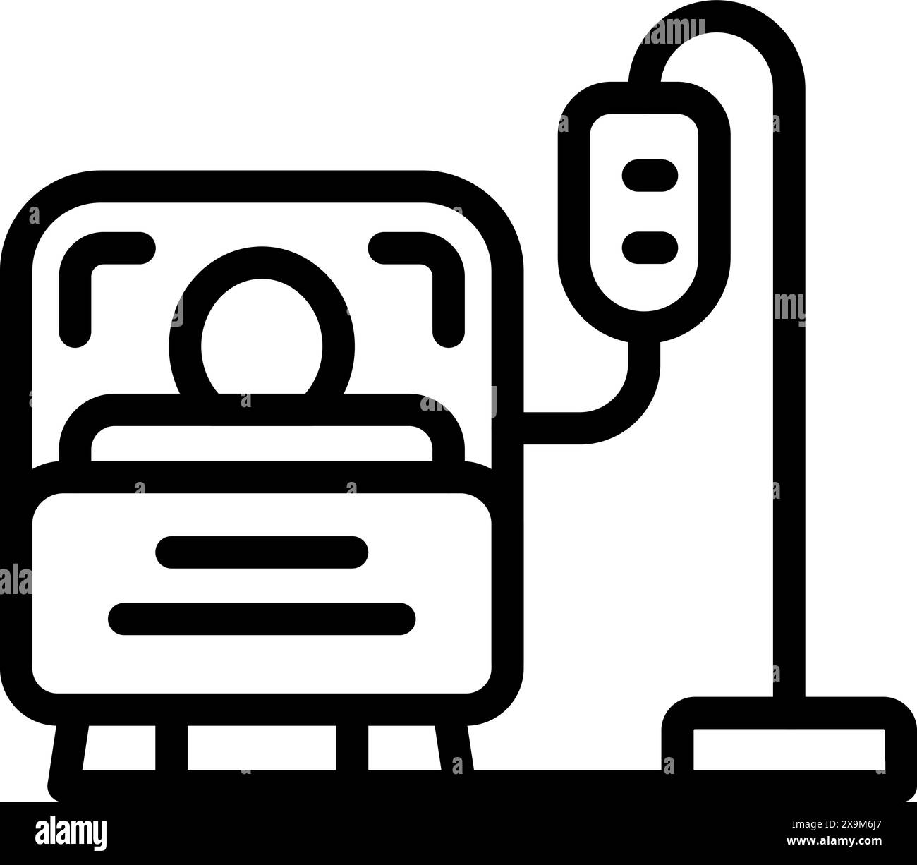 Hospital patient room icon in black and white line art vector ...