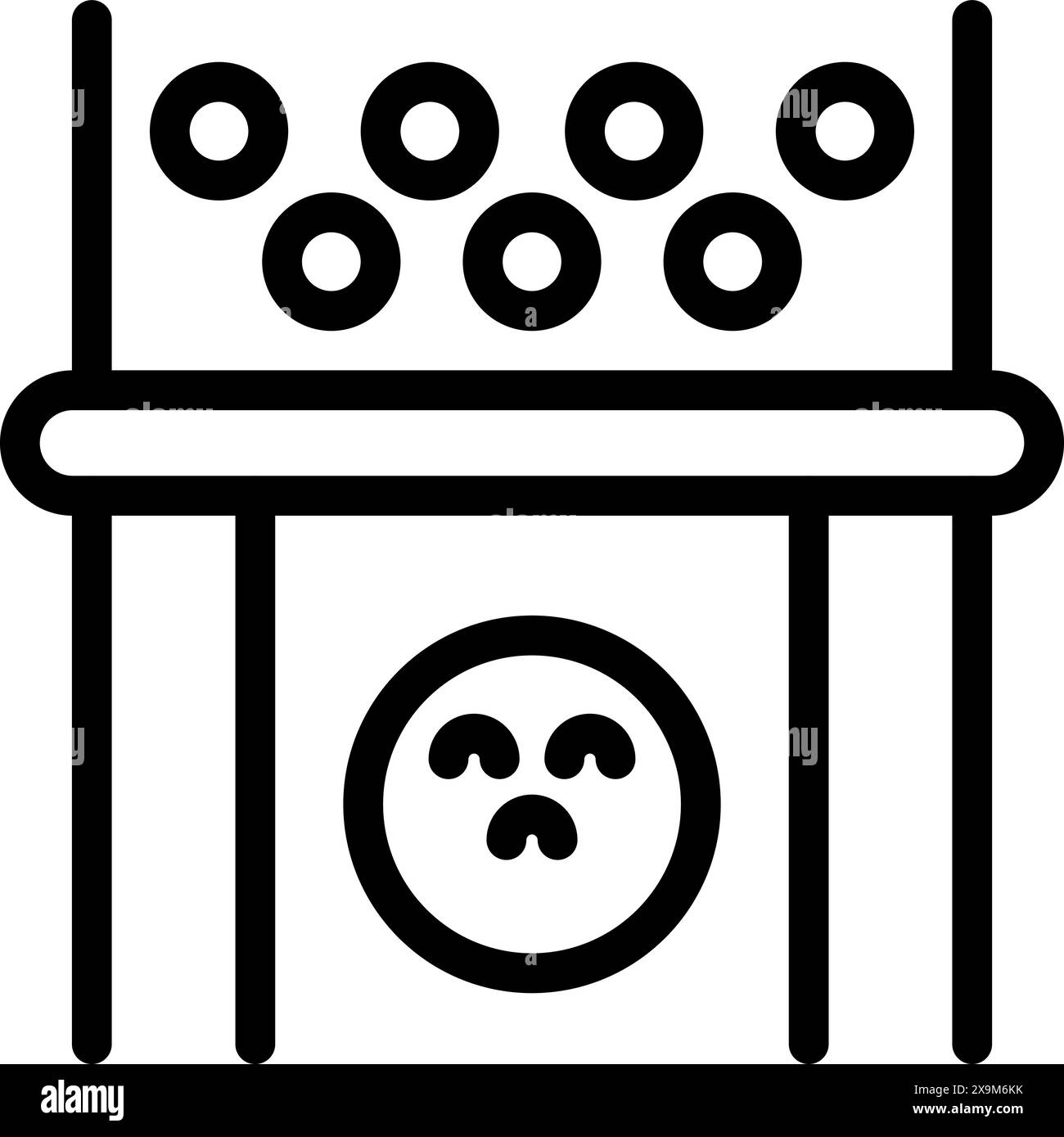Black line art icon depicting stress with a sad face under a pressure ...