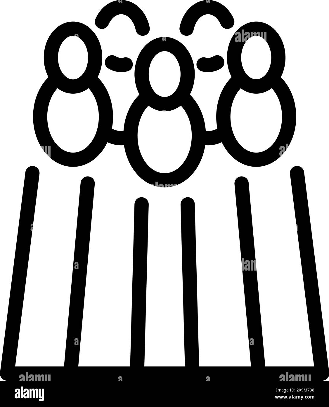 Black line art icon representing a meeting or teamwork on a white ...