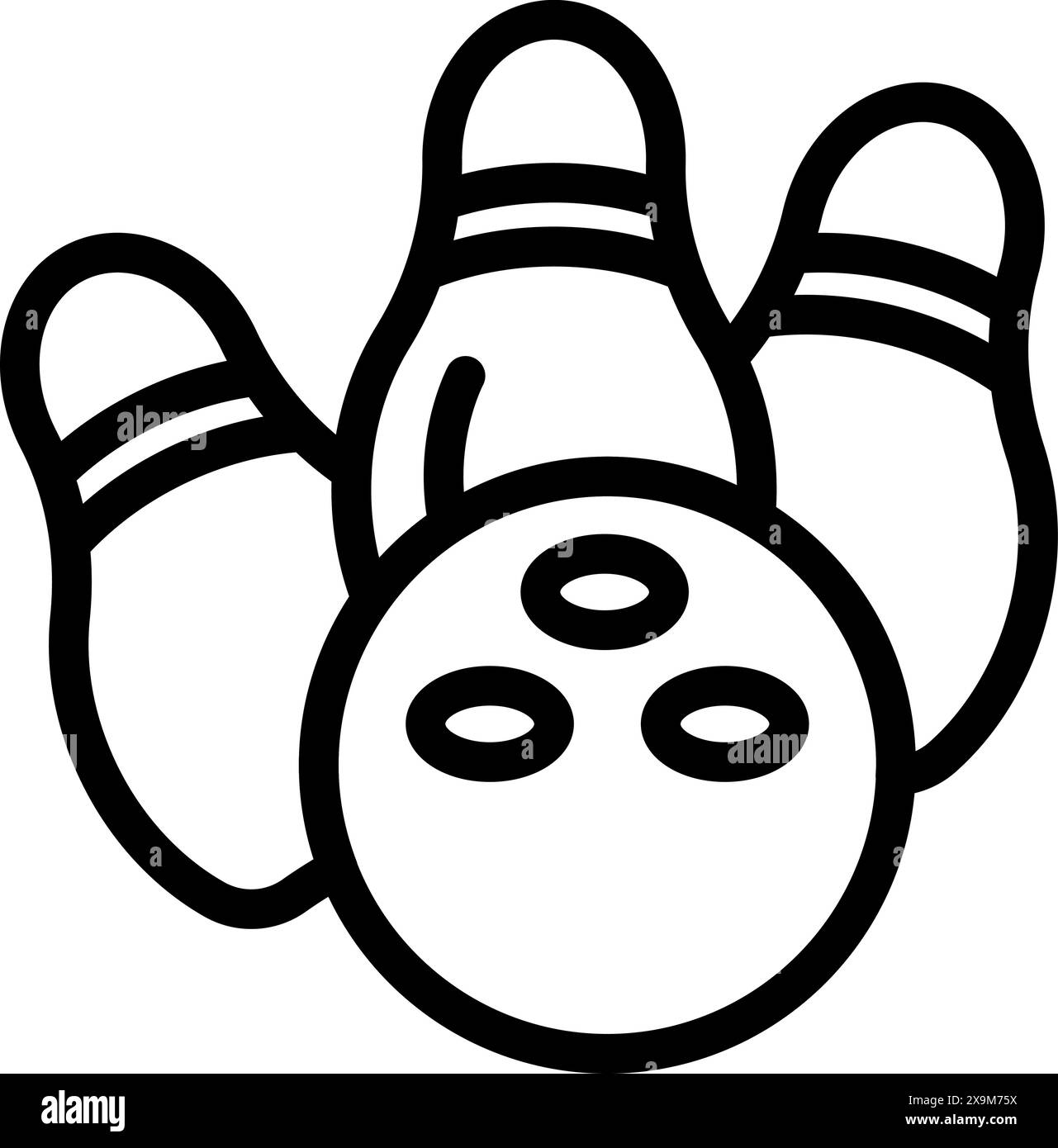 Black and white line drawing of bowling pins and a ball, suitable for ...