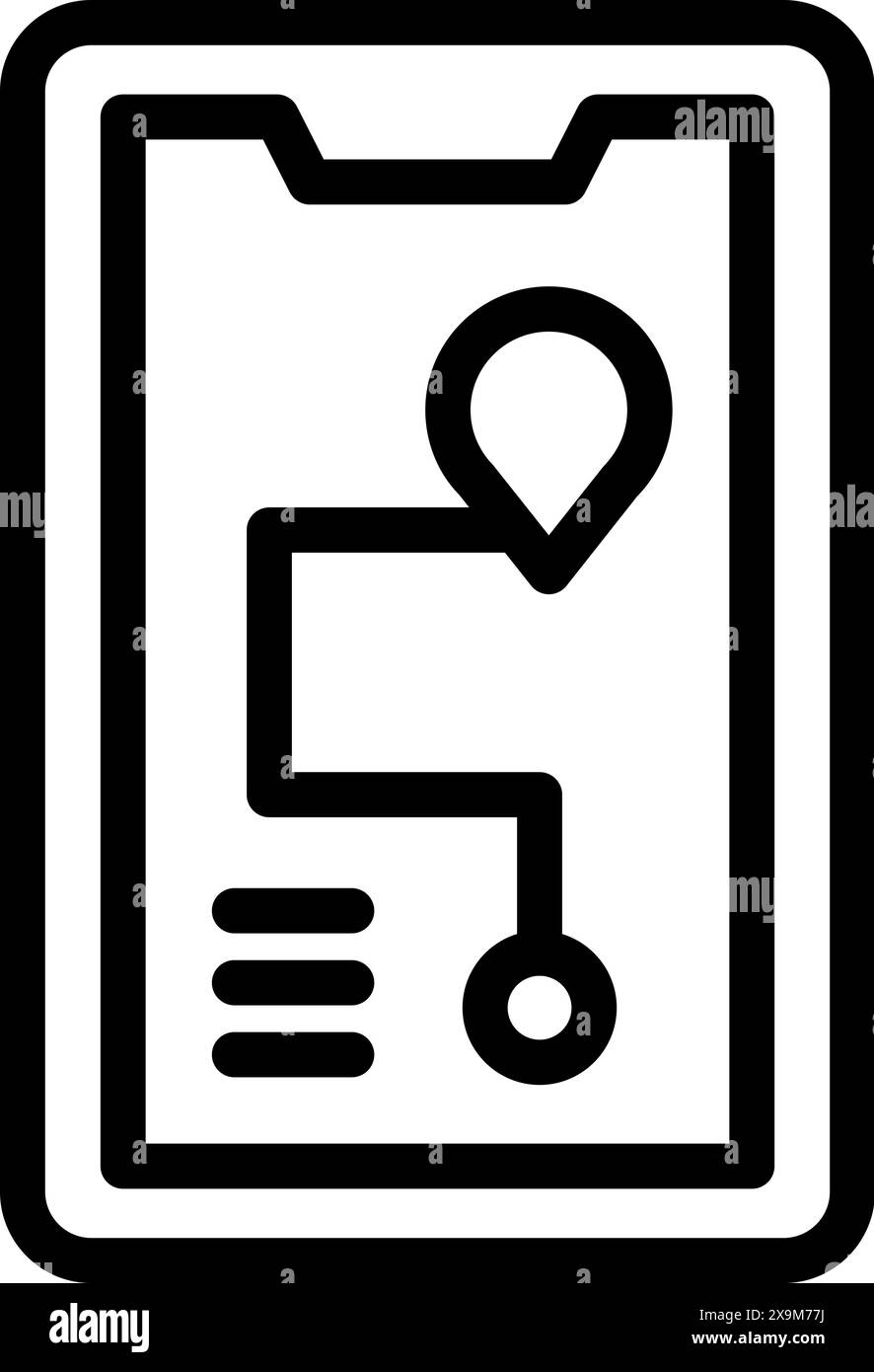 Black outline of a smartphone with map and location pin icon, depicting ...