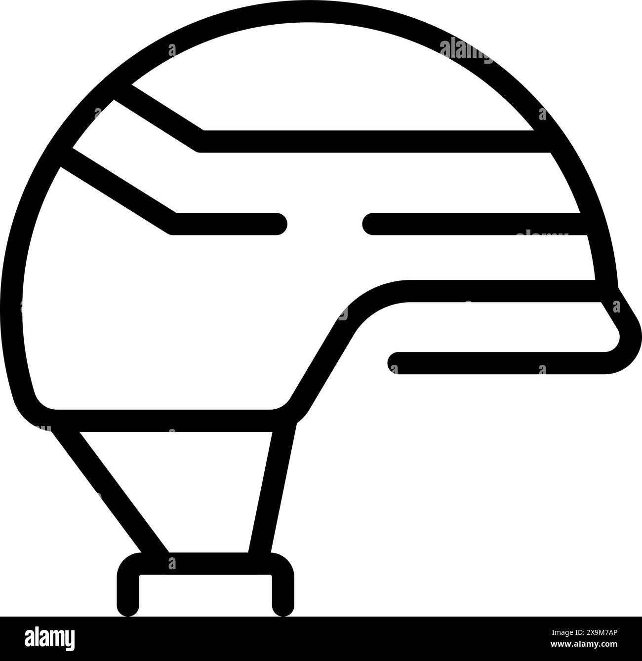 Simple black and white vector line art of a modern safety helmet ...