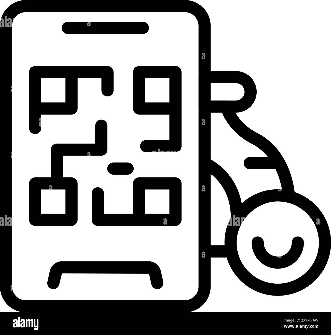 Outline vector icon of a smartphone displaying a qr code, with a ...