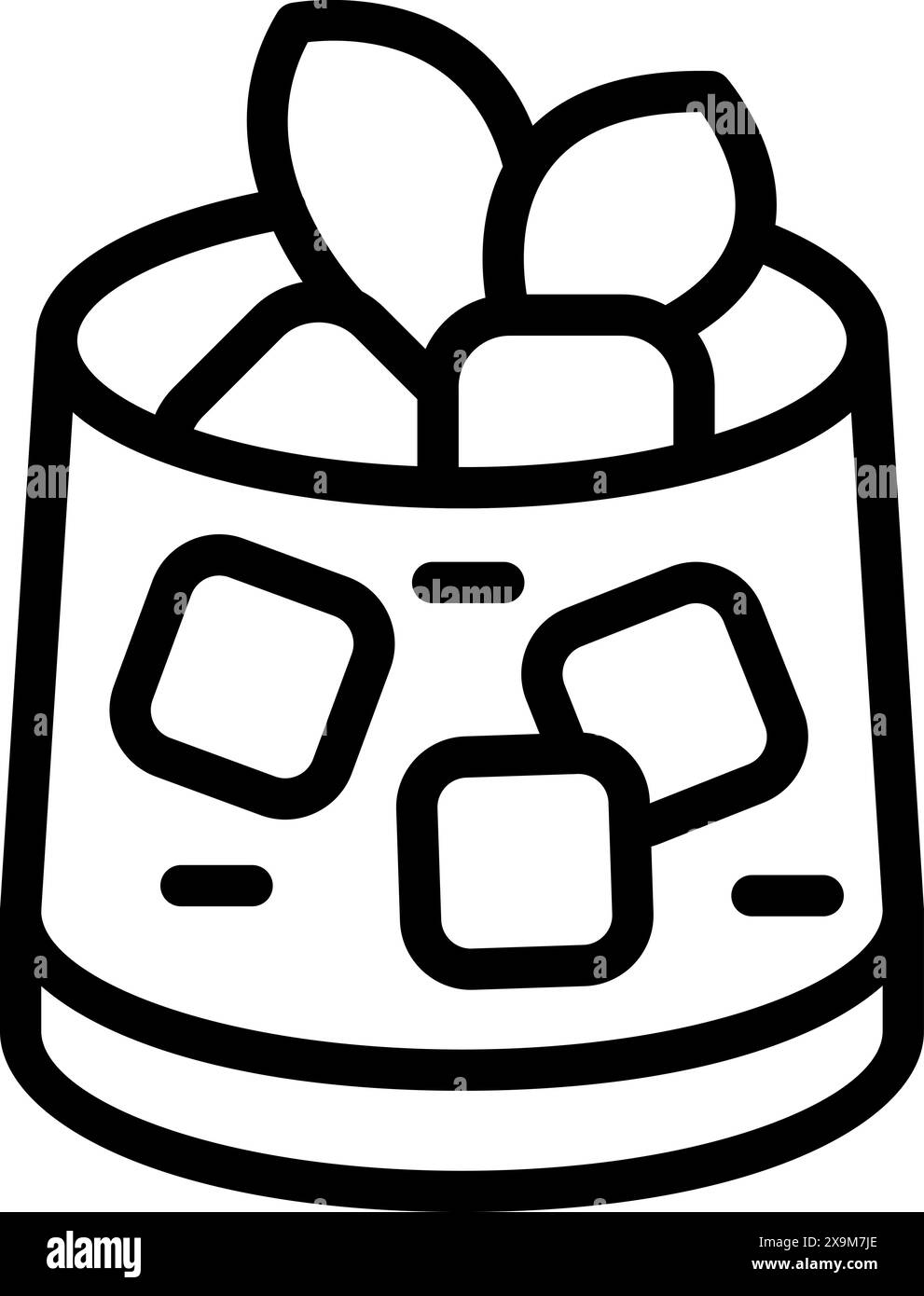 Black line drawing of a cold drink with ice cubes and a straw Stock ...