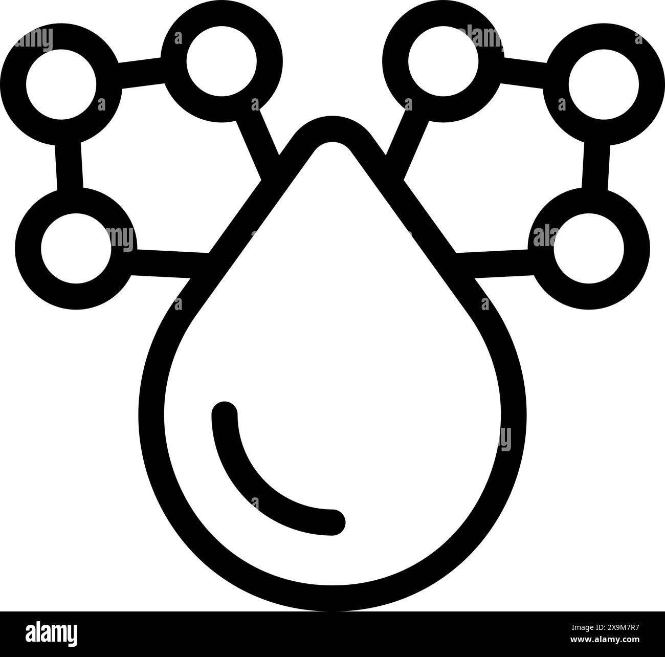 A simple black and white icon illustrating a water droplet encircled by ...