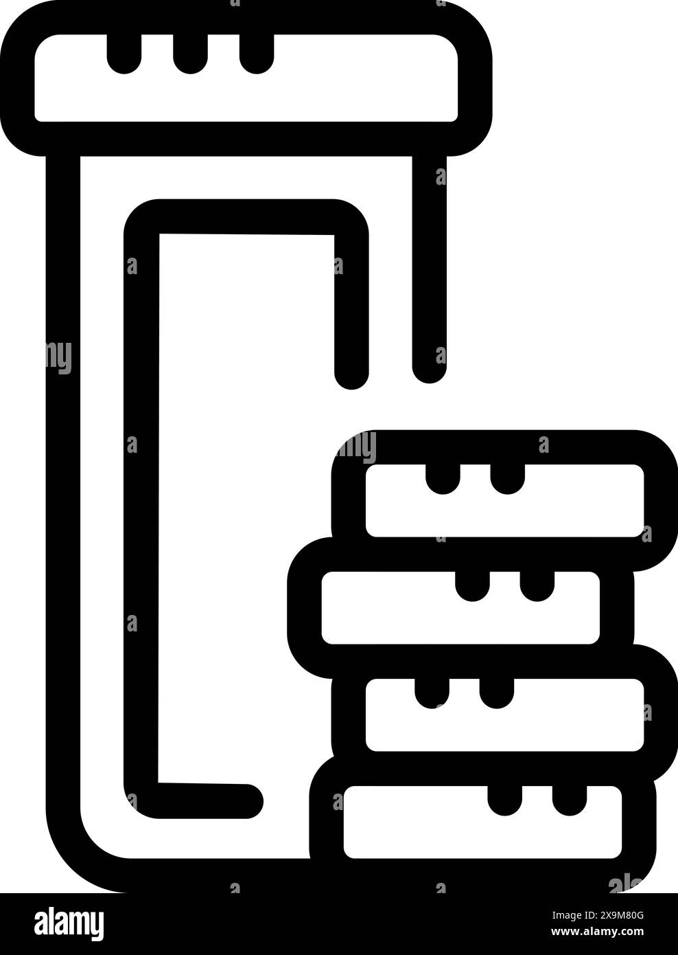 Simplified line art icon representing a rack with test tubes for ...