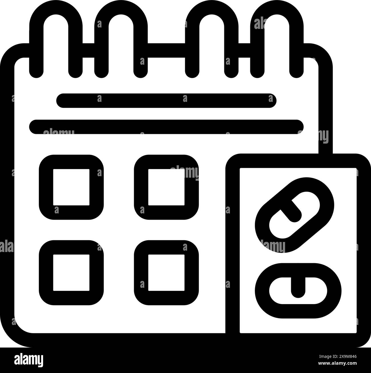 A black and white icon featuring a calendar and a linked chain Stock ...