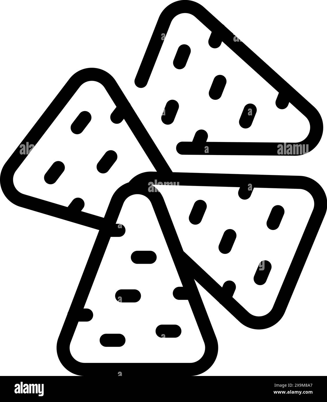 Simple black and white line art illustration of triangular nacho chips ...