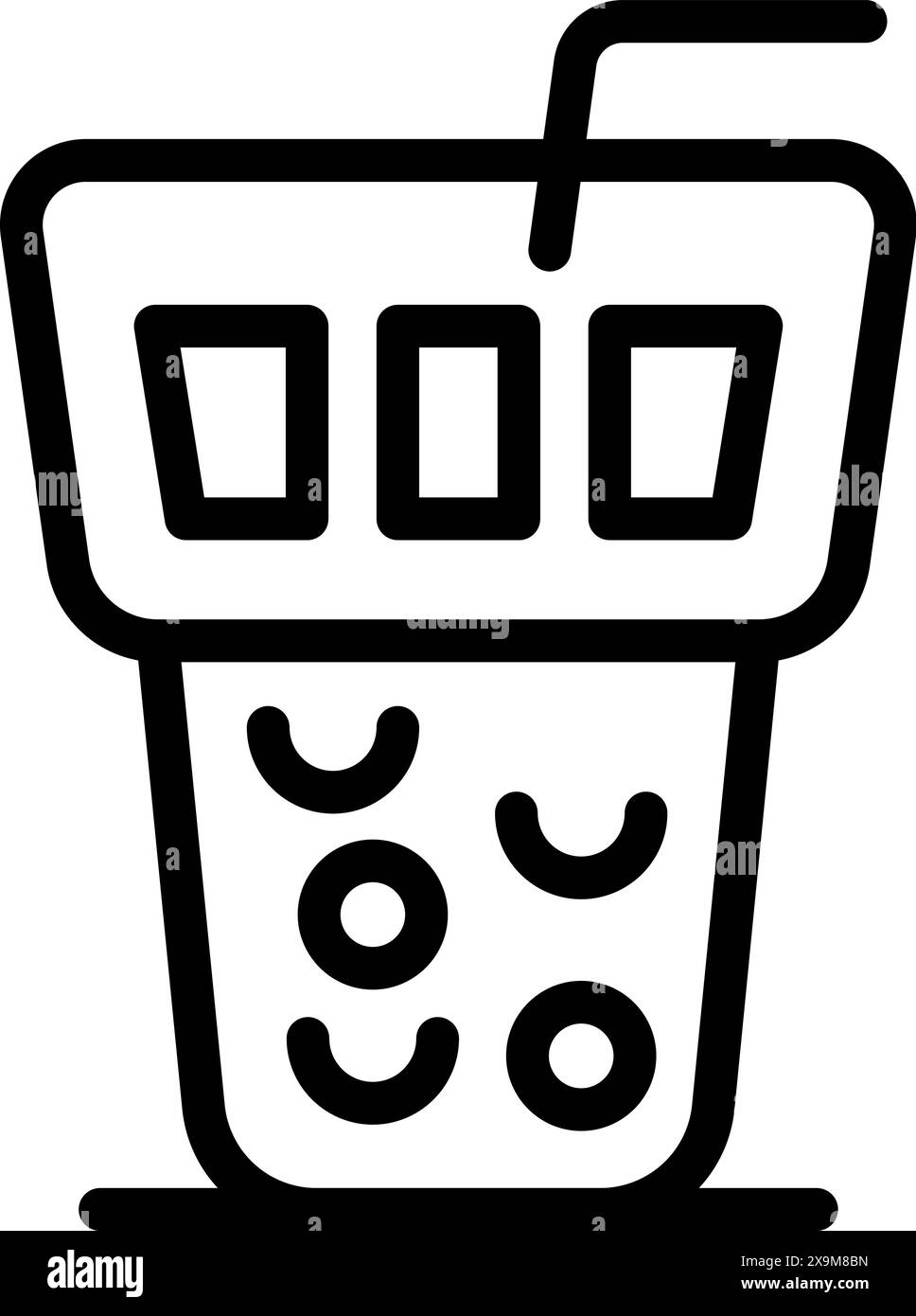 Simple line drawing of a bubble tea cup with tapioca pearls, lid, and ...