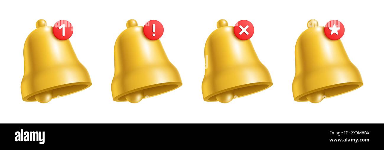 Vector set of yellow bells with different red notification symbols ...