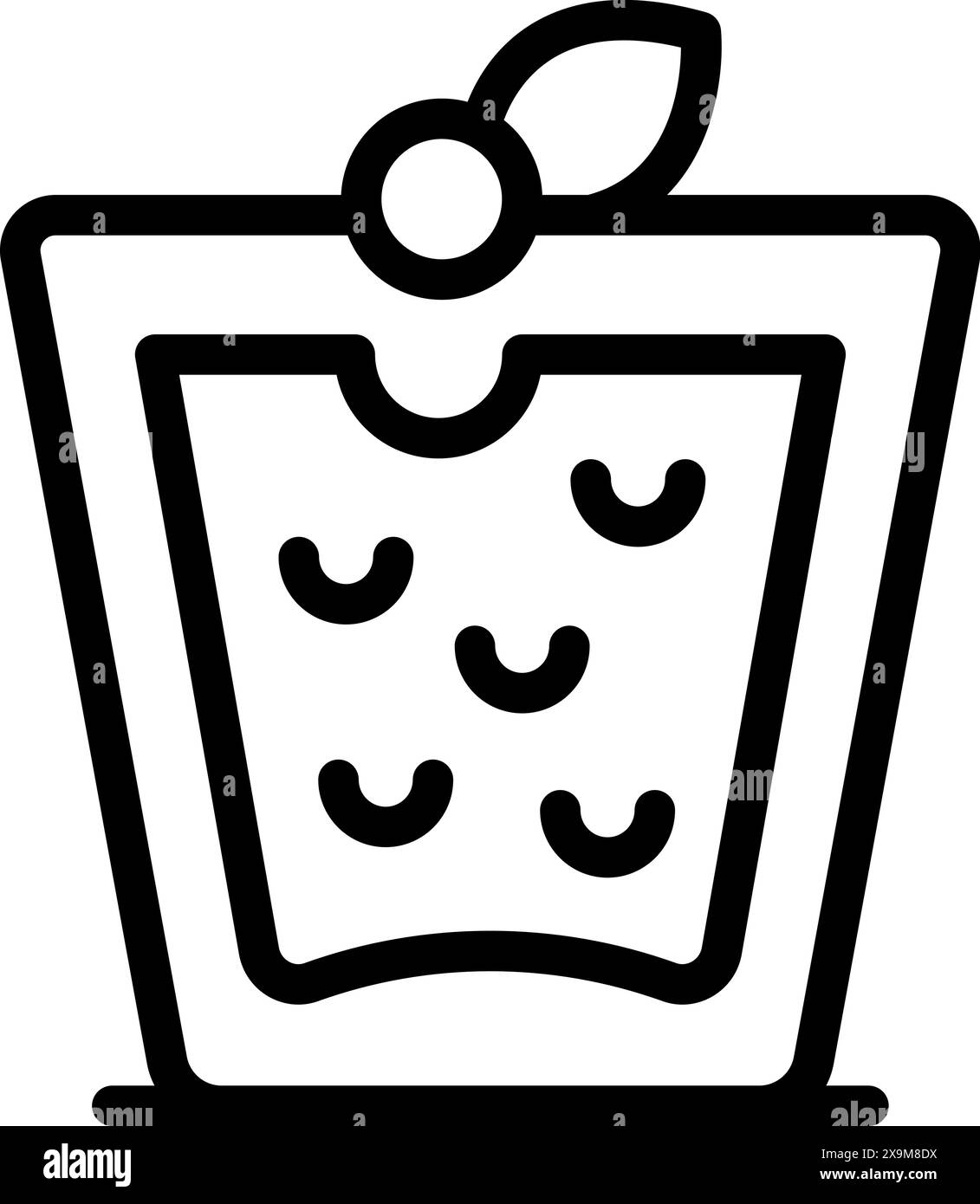 Refreshing lemonade icon outline with ice cubes, lemon slice, and ...