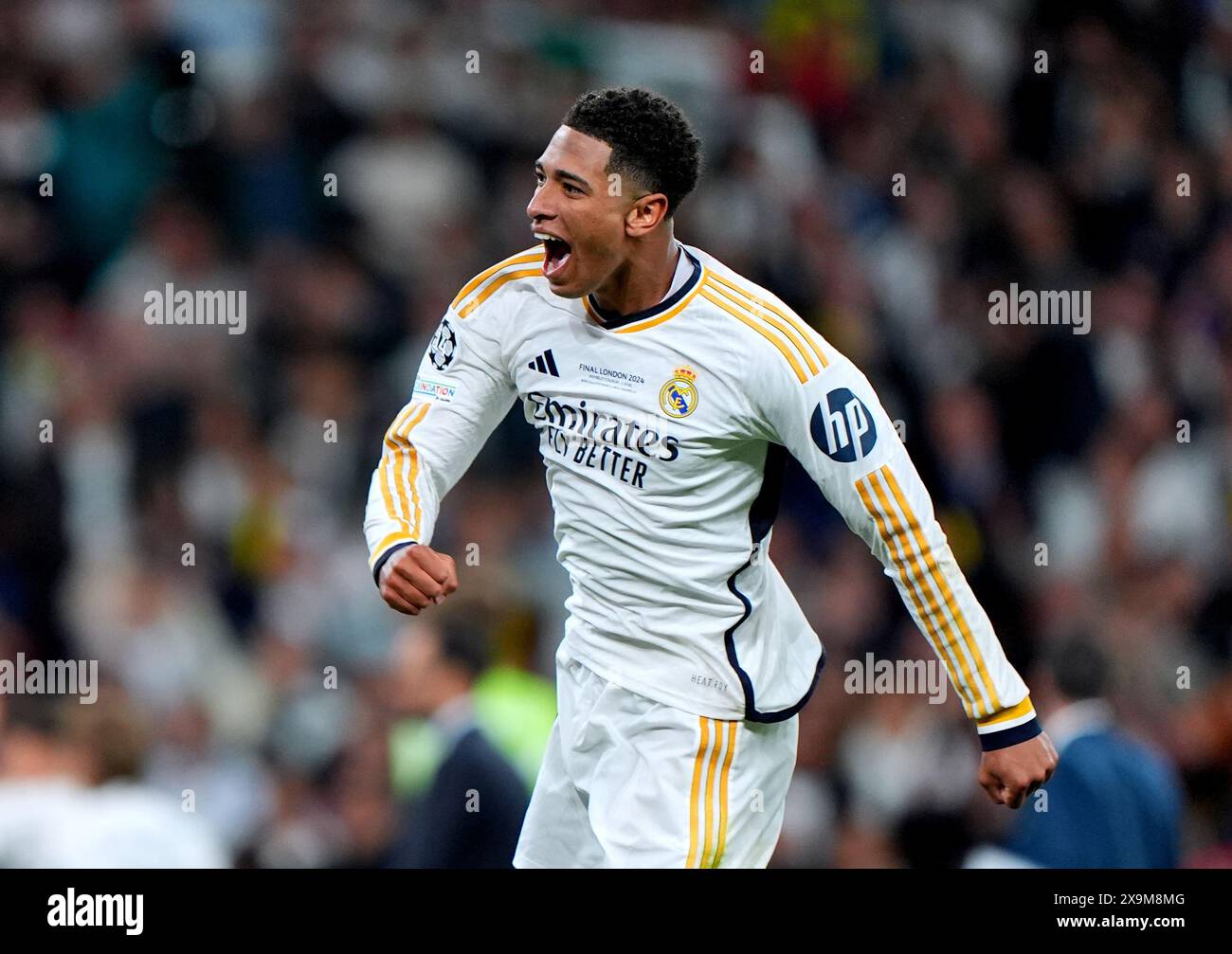 Real Madrid's Jude Bellingham celebrates after winning the UEFA ...