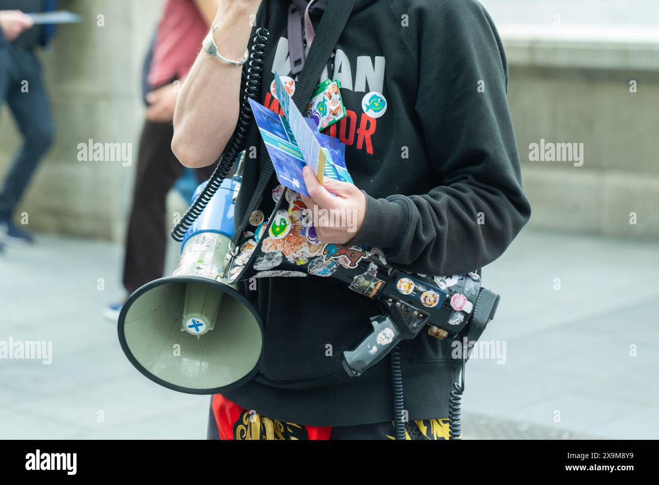 London, Britain. June 1st 2024. Animal Rights Activists stage a noisy ...